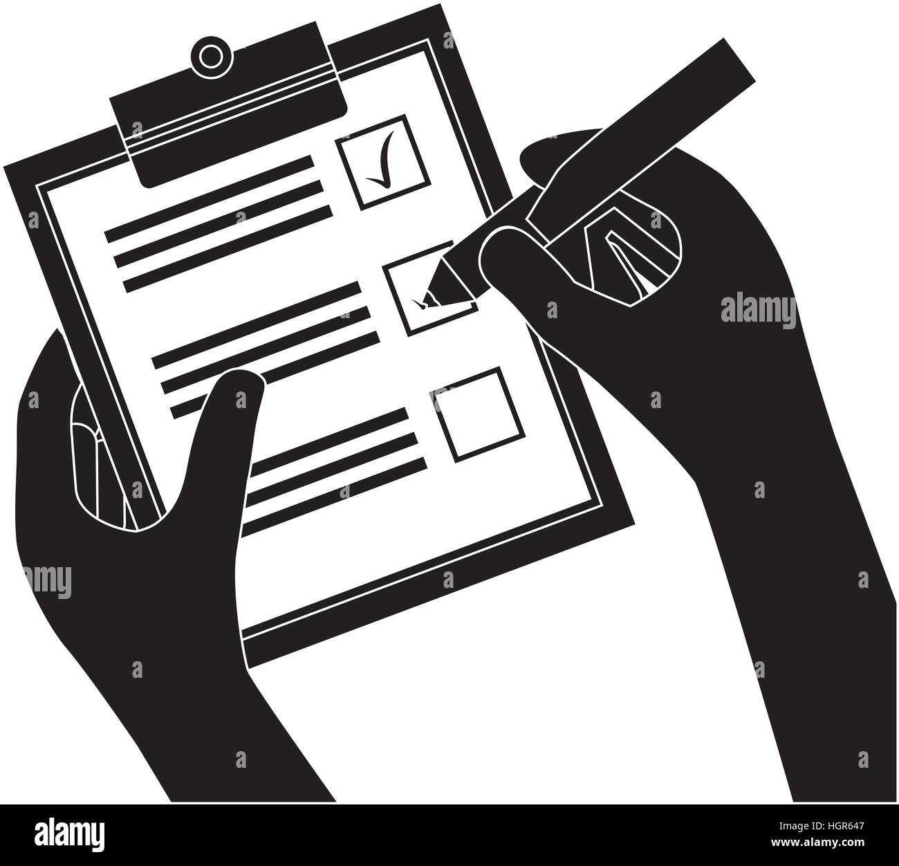 hands holding a checklist with checkmark icon over white background ...