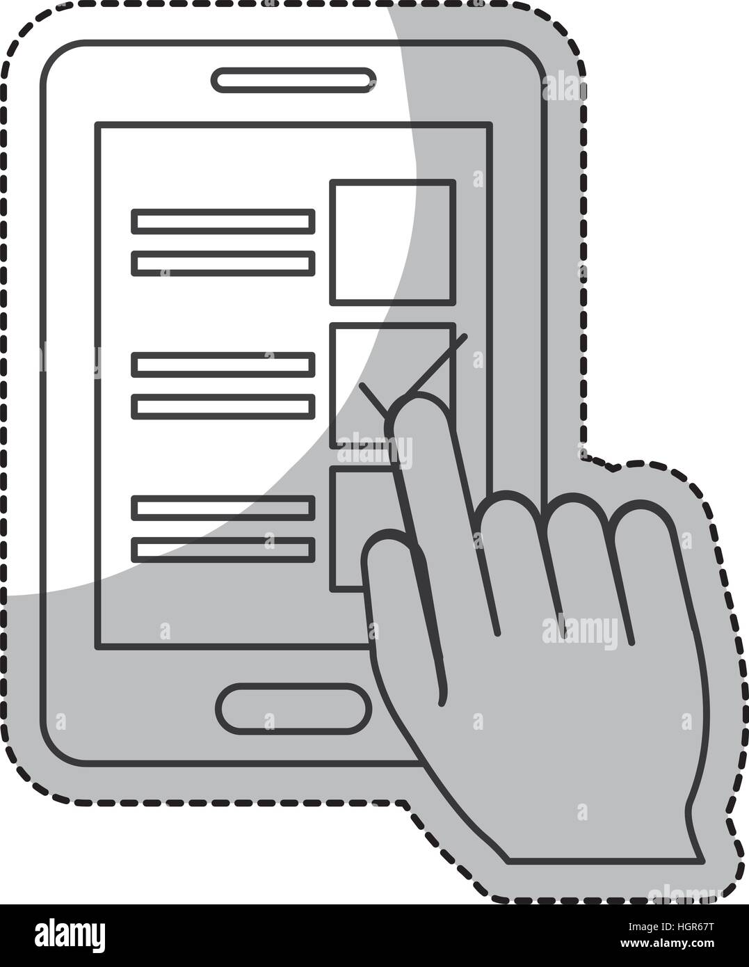 hands holding a tablet with checklist on screen over white background ...