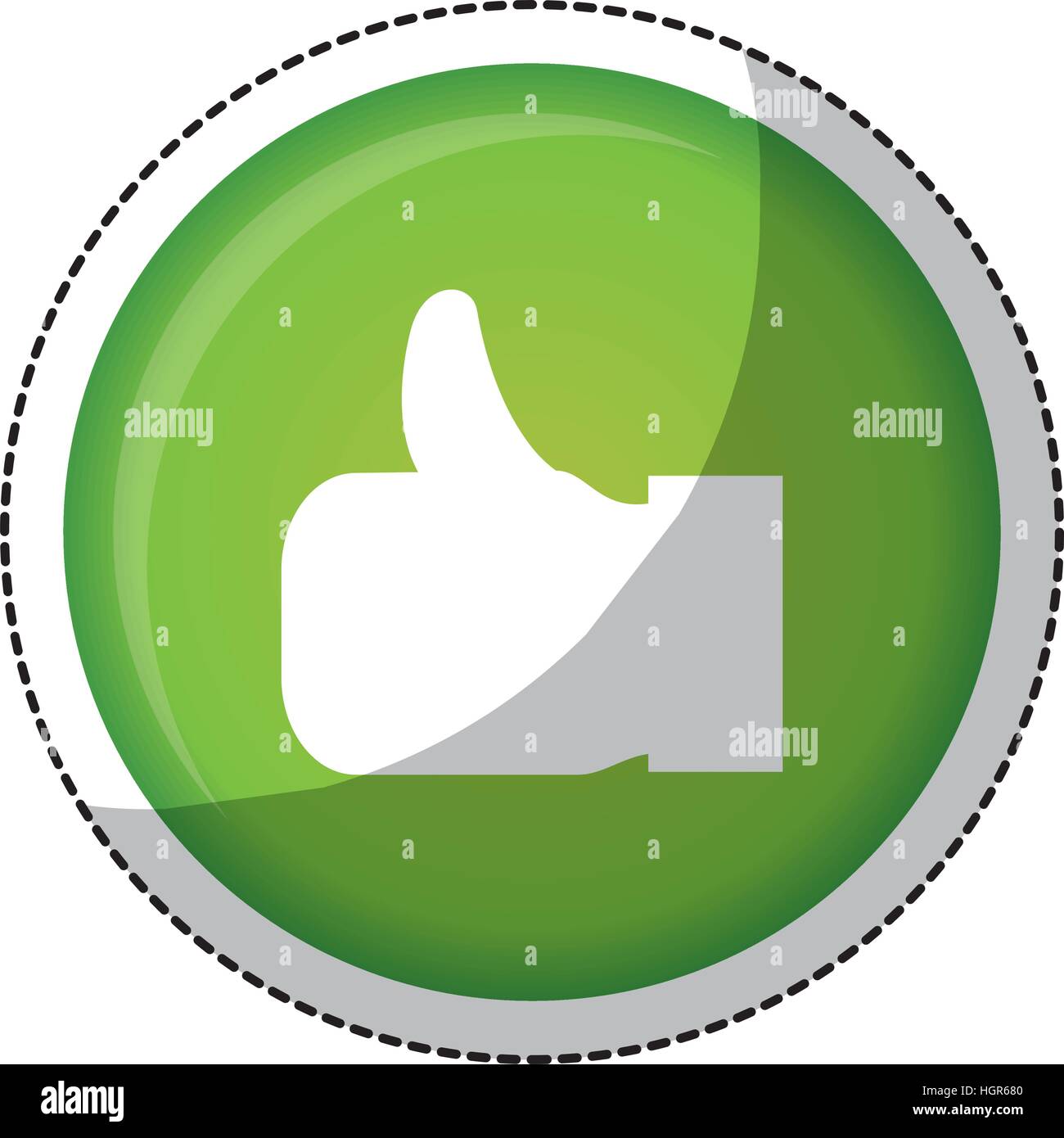 green button with hand with thumb up icon over white background. vector ...