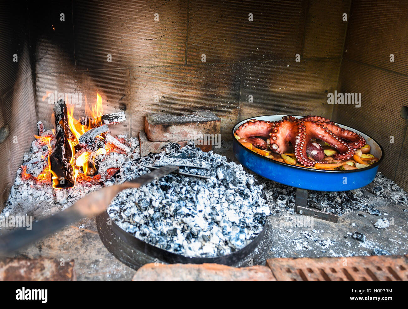 Cooking of traditional Balkan Greek Mediterranean Croatian meal Peka ...