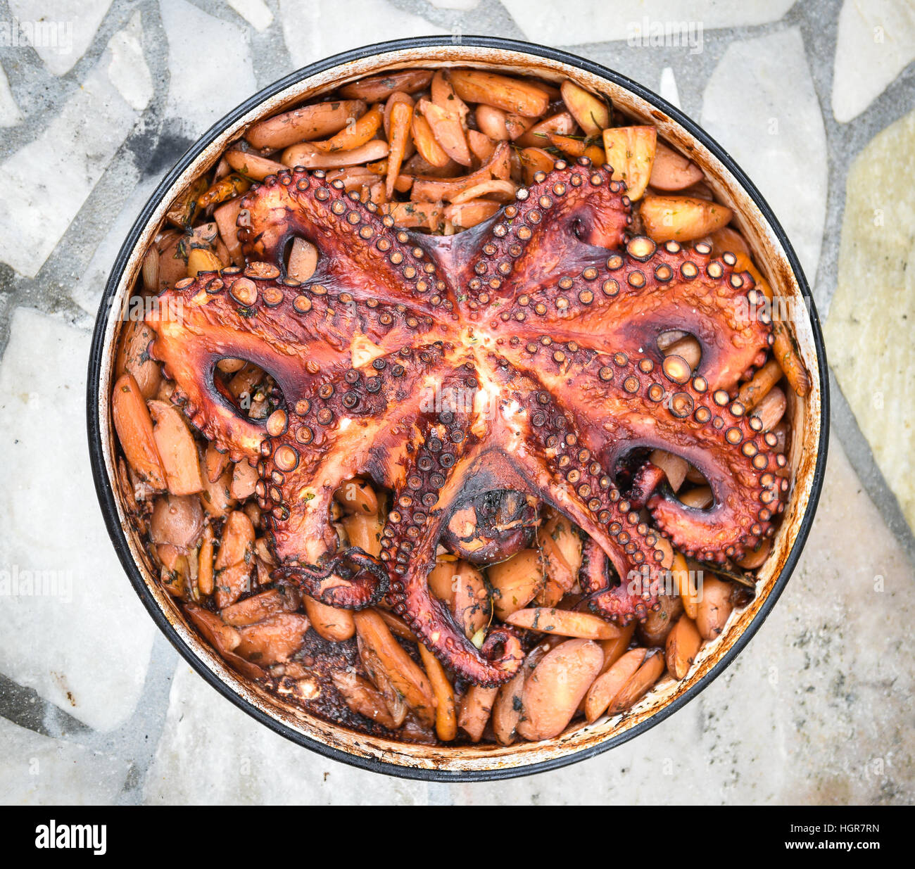 Cooking of traditional Balkan Greek Mediterranean Croatian meal Peka ...