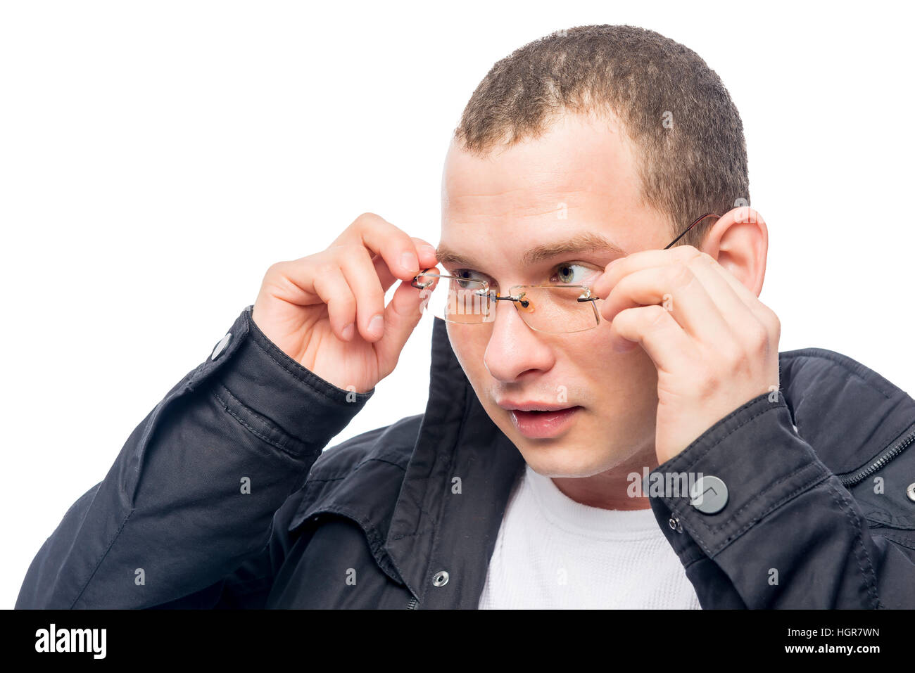 Horizontal portrait of a man with glasses isolated Stock Photo - Alamy