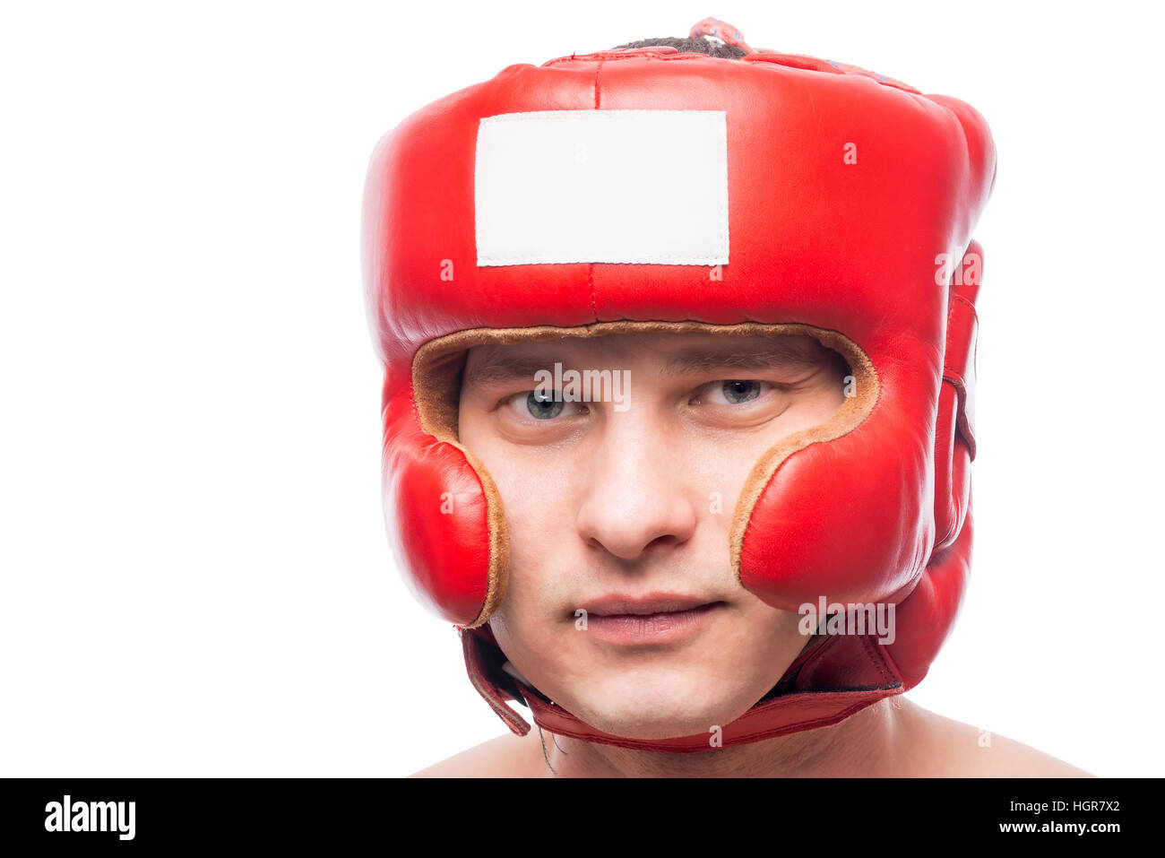 Portrait of a boxer in protective red helmet isolated Stock Photo - Alamy