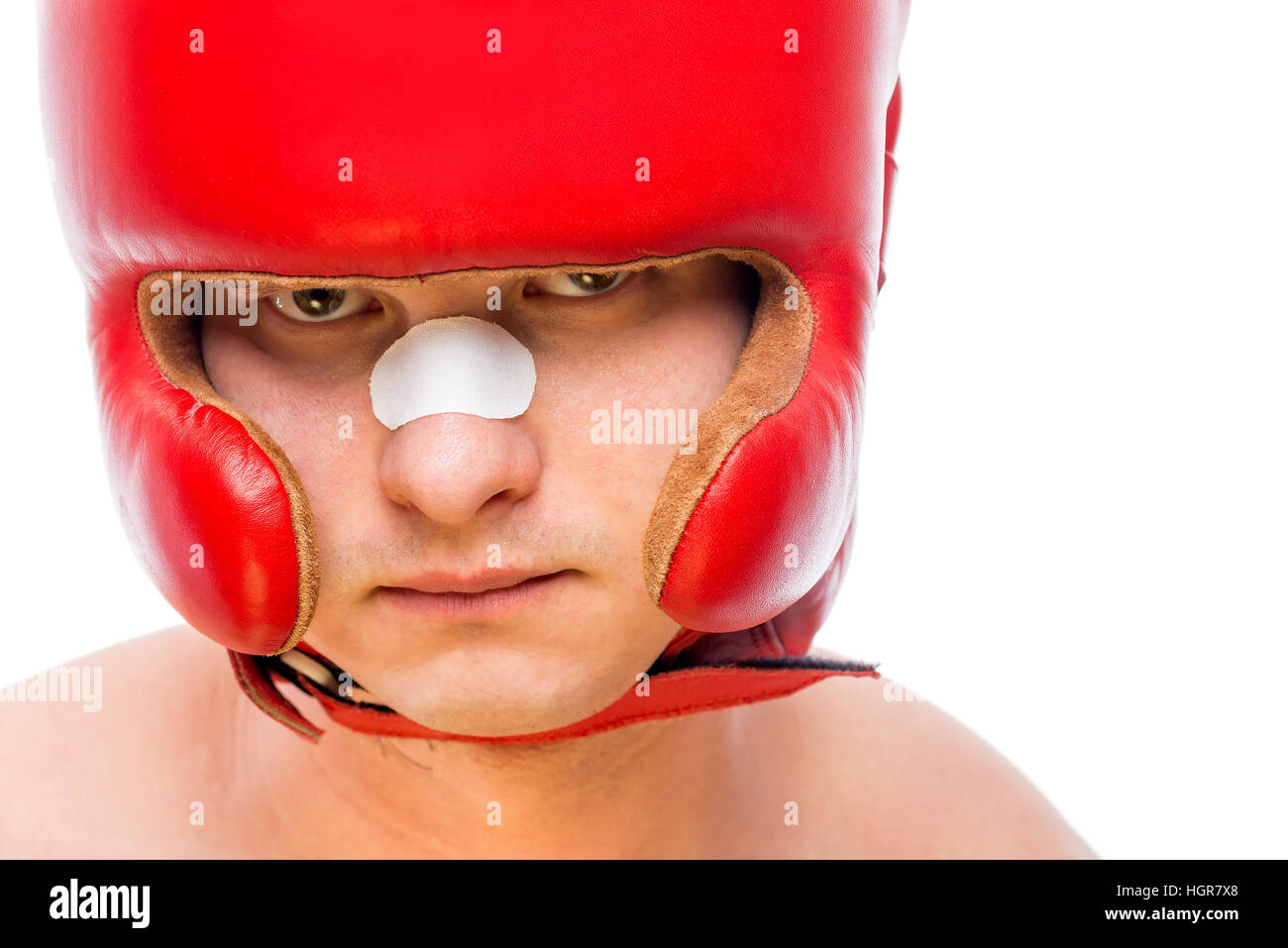 close-up boxer's face in red helmet isolated Stock Photo - Alamy