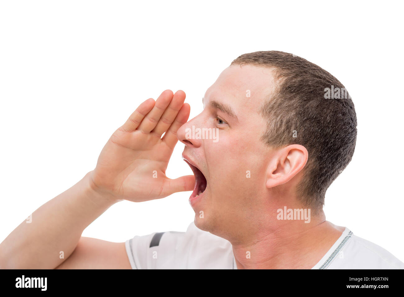 man crying loudly, portrait on a white background Stock Photo - Alamy