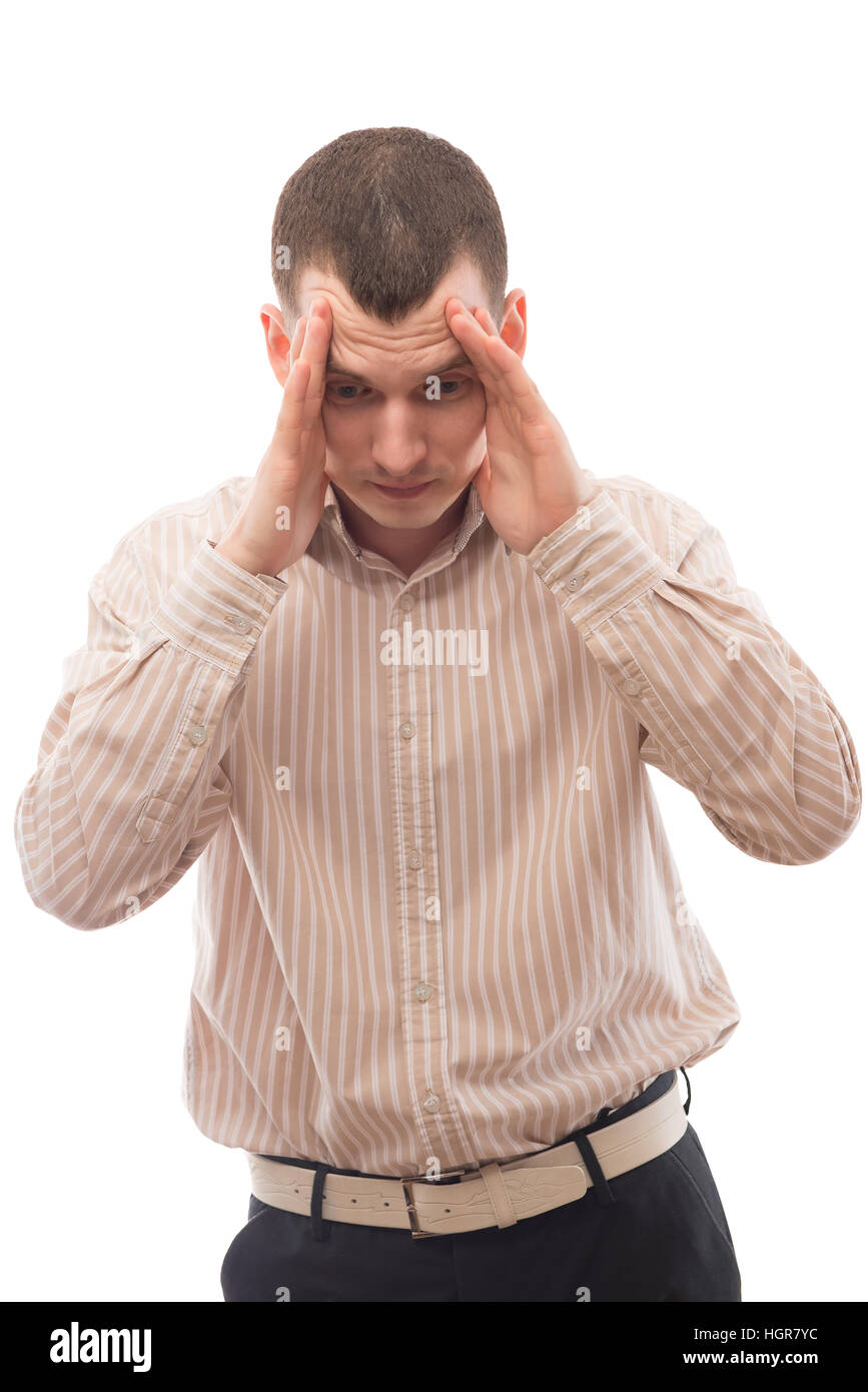 horrified man thinking, portrait on a white background Stock Photo - Alamy