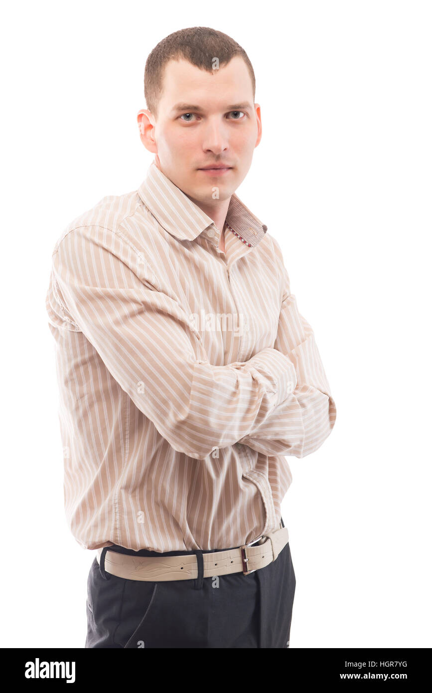 serious young man in a shirt posing on a white background Stock Photo ...
