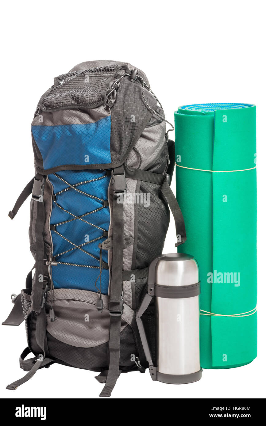 objects gathered for the expedition, photo on the white background ...