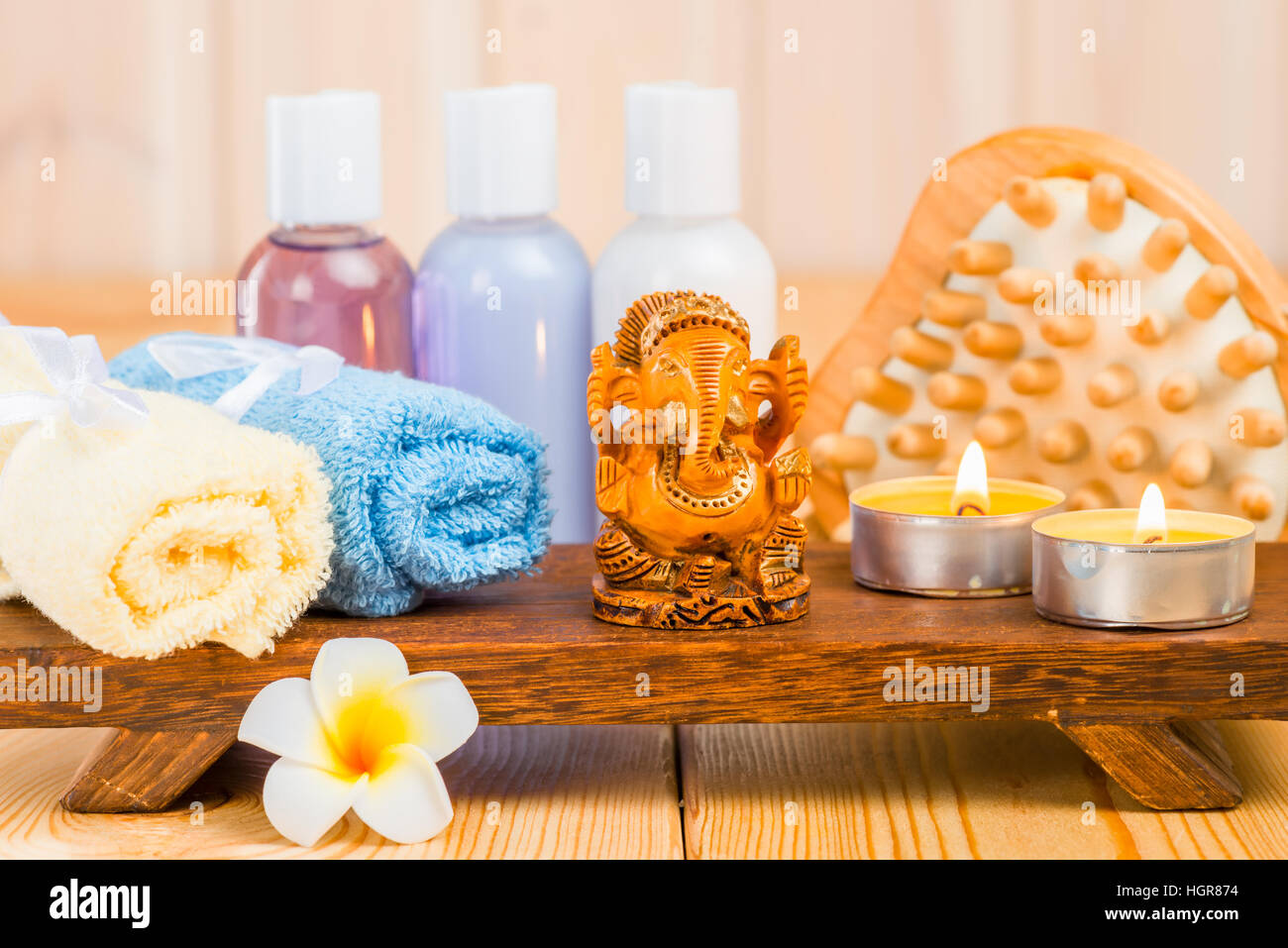 beautiful asian still life objects and religious statuette close-up ...