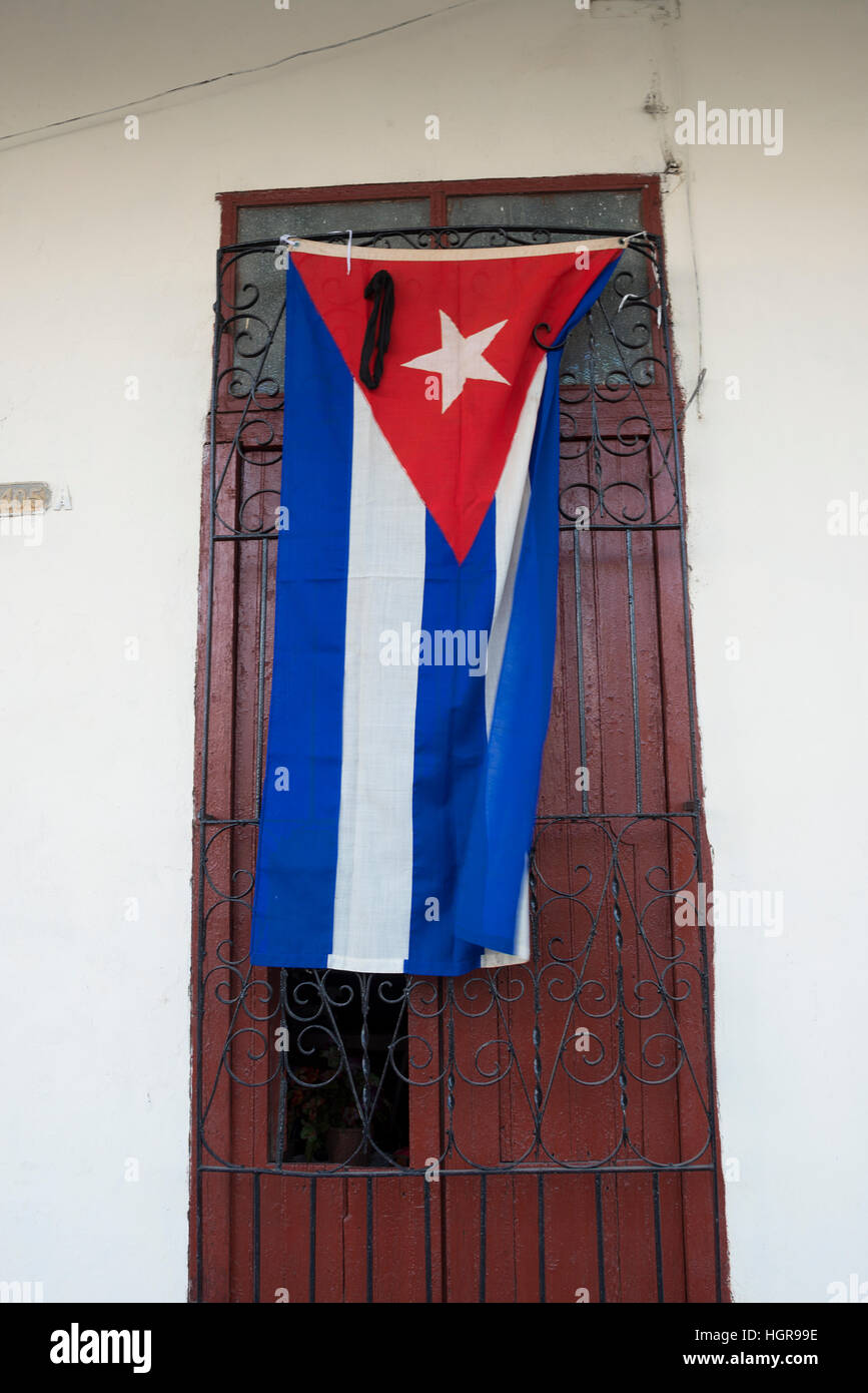 Cuban flag with black ribbon after the death of Fidel Castro Stock ...