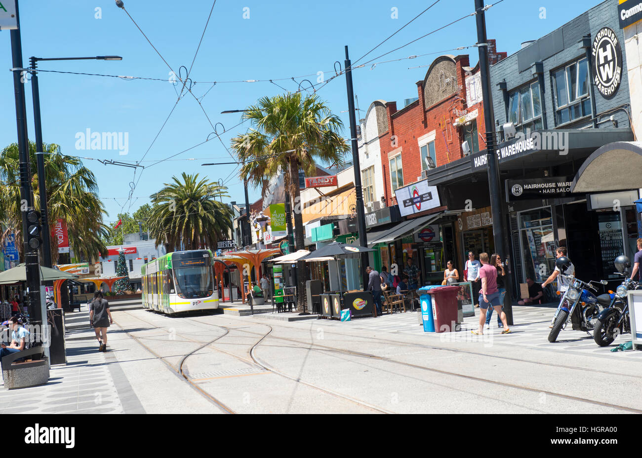 A tram on Acland Street in St Kilda, Melbourne Victoria Australia Stock ...