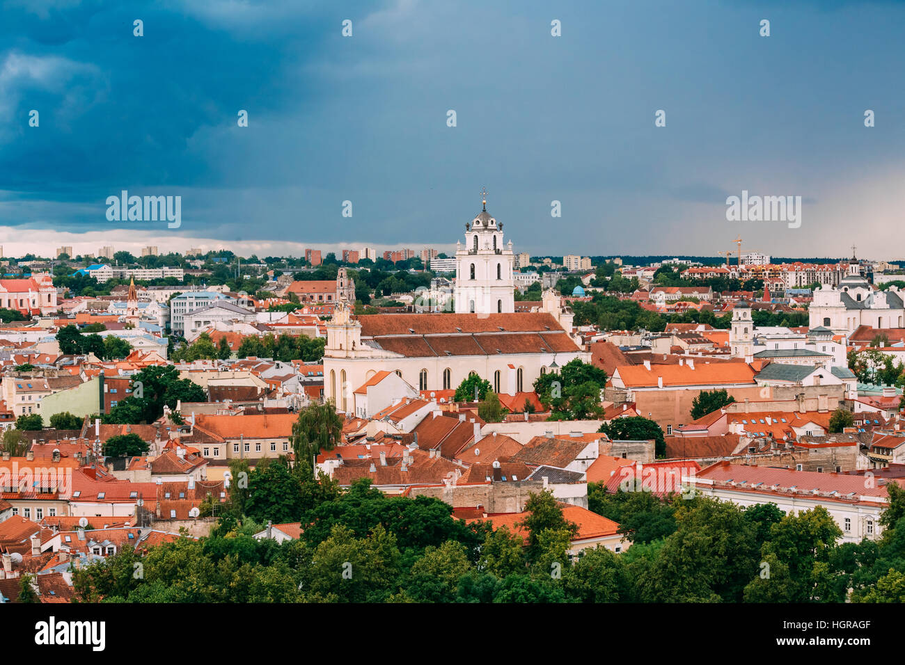 Vilnius, Lithuania. Top Side View Of Catholic Church Of St. Johns With ...