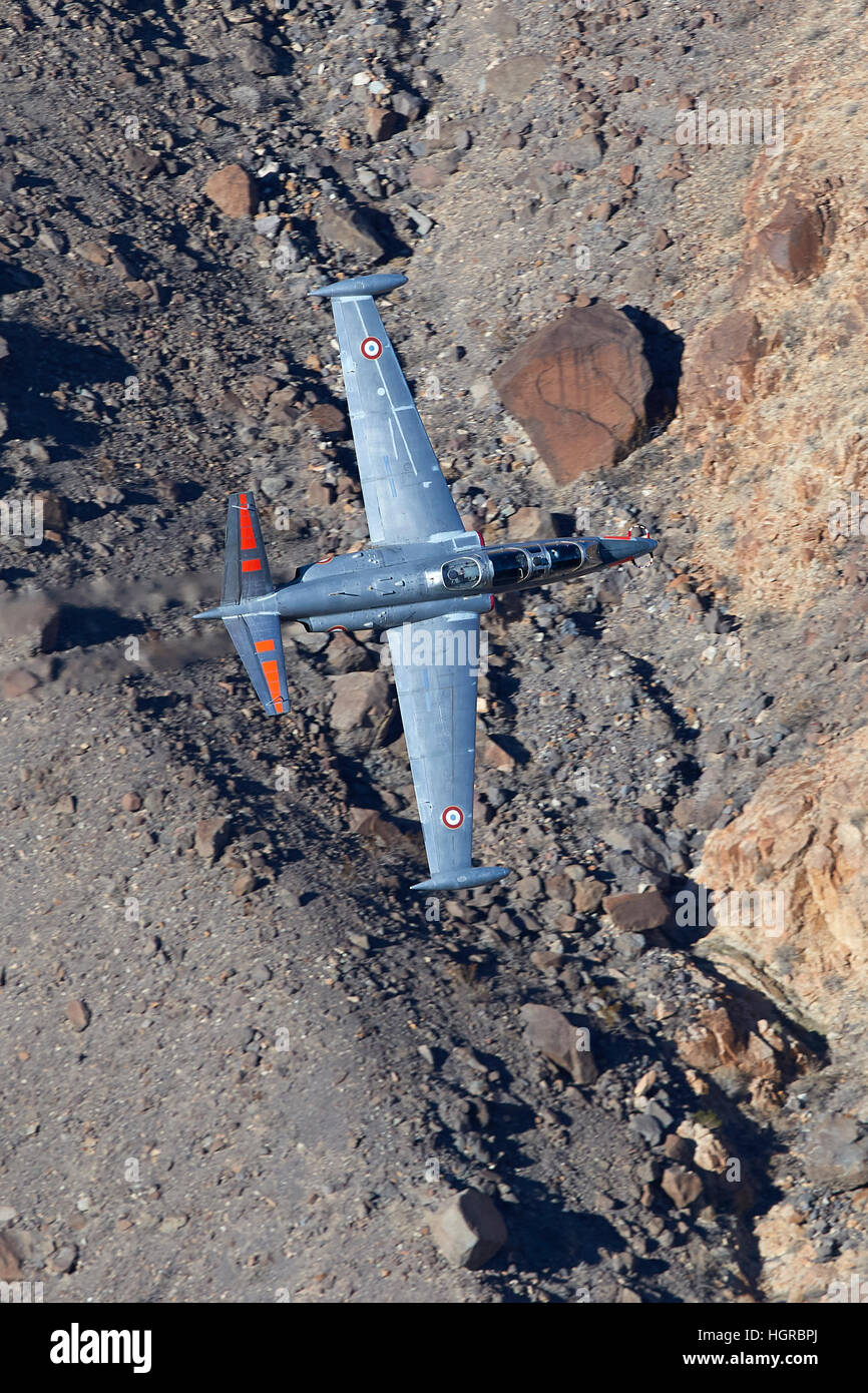 Fouga Magister, Flying At Very Low Level Through A Desert Canyon Stock ...