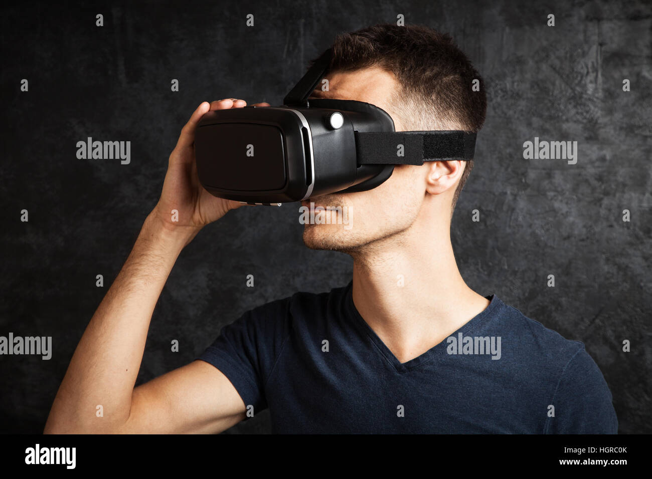 Man using VR goggles Stock Photo - Alamy