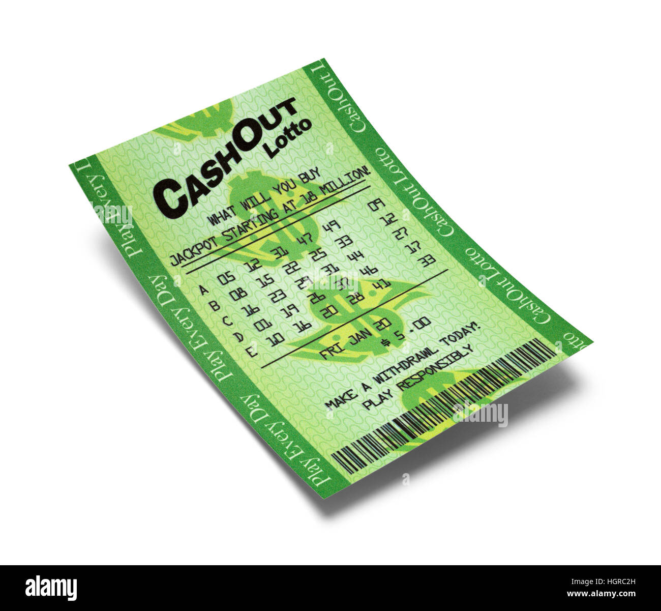 Lottery Ticket with Five Plays Isolated on White Background Stock Photo ...