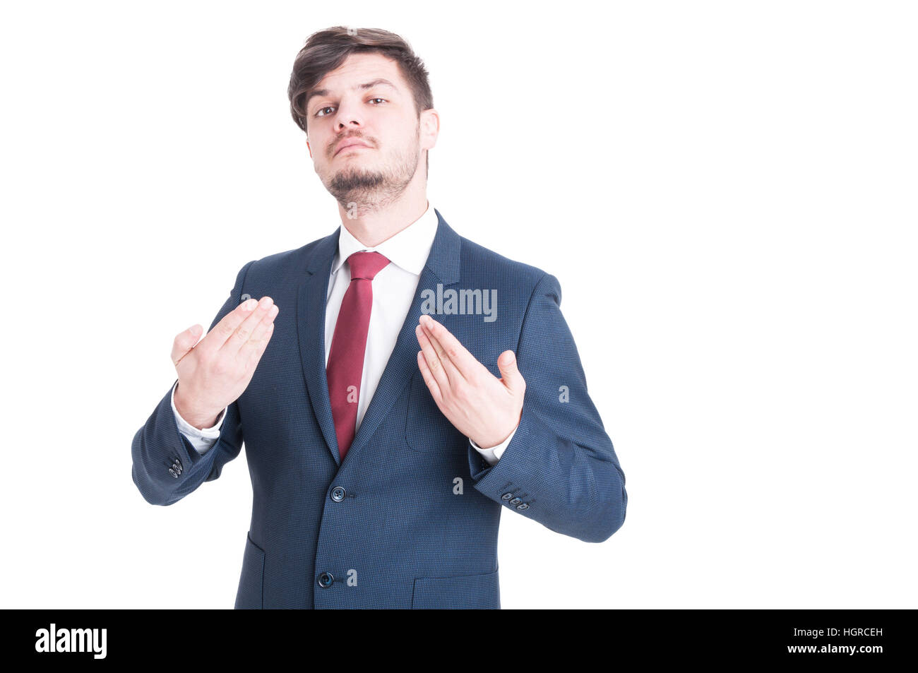Business man or manager standing and posing arrogant making gesture ...