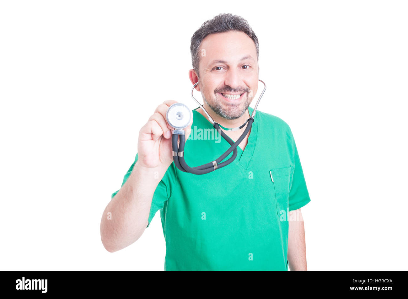 Smiling medical doctor with stethoscope getting ready for examination ...