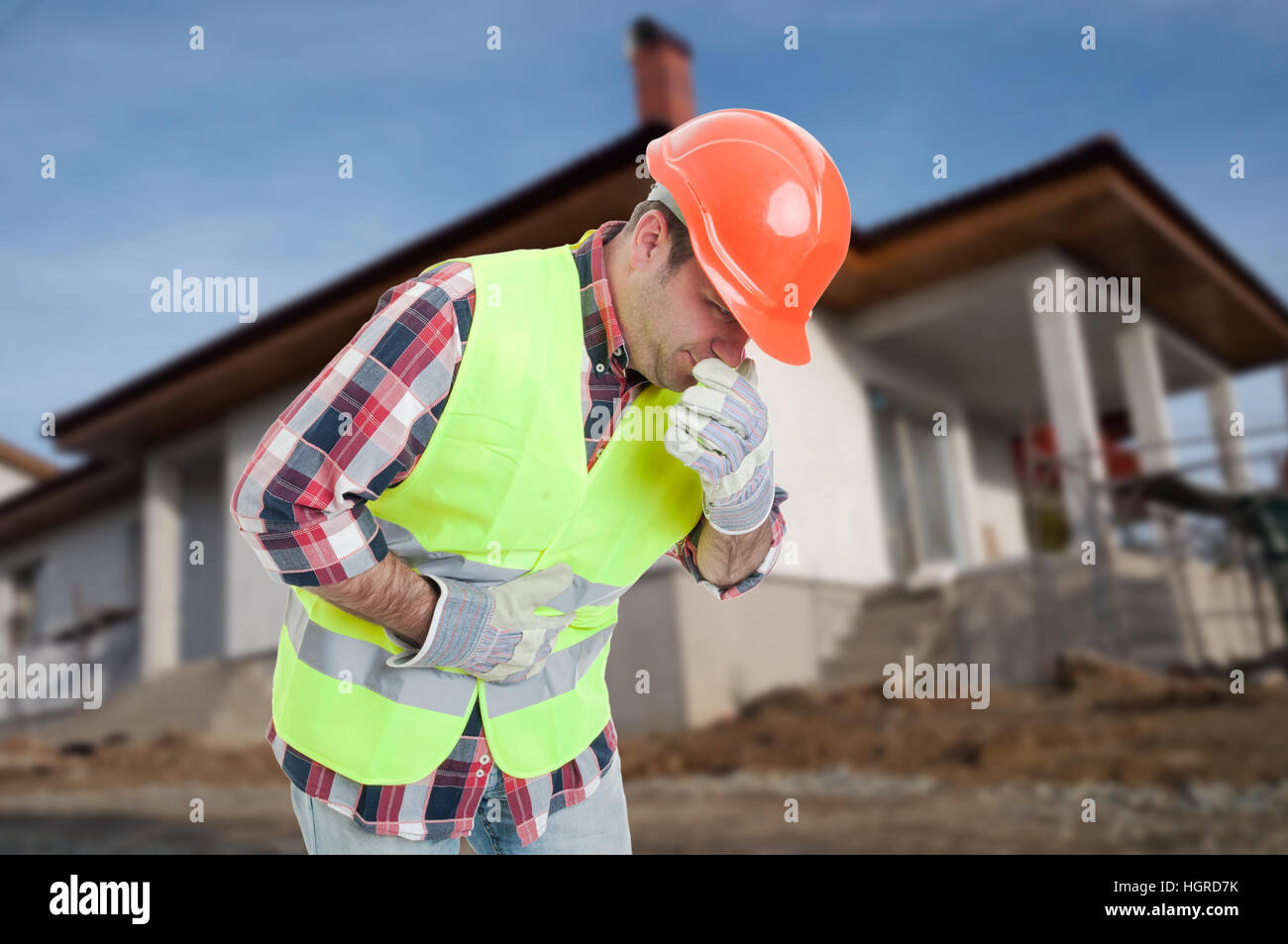 Sick architect having nausea and abdominal problem while being on ...
