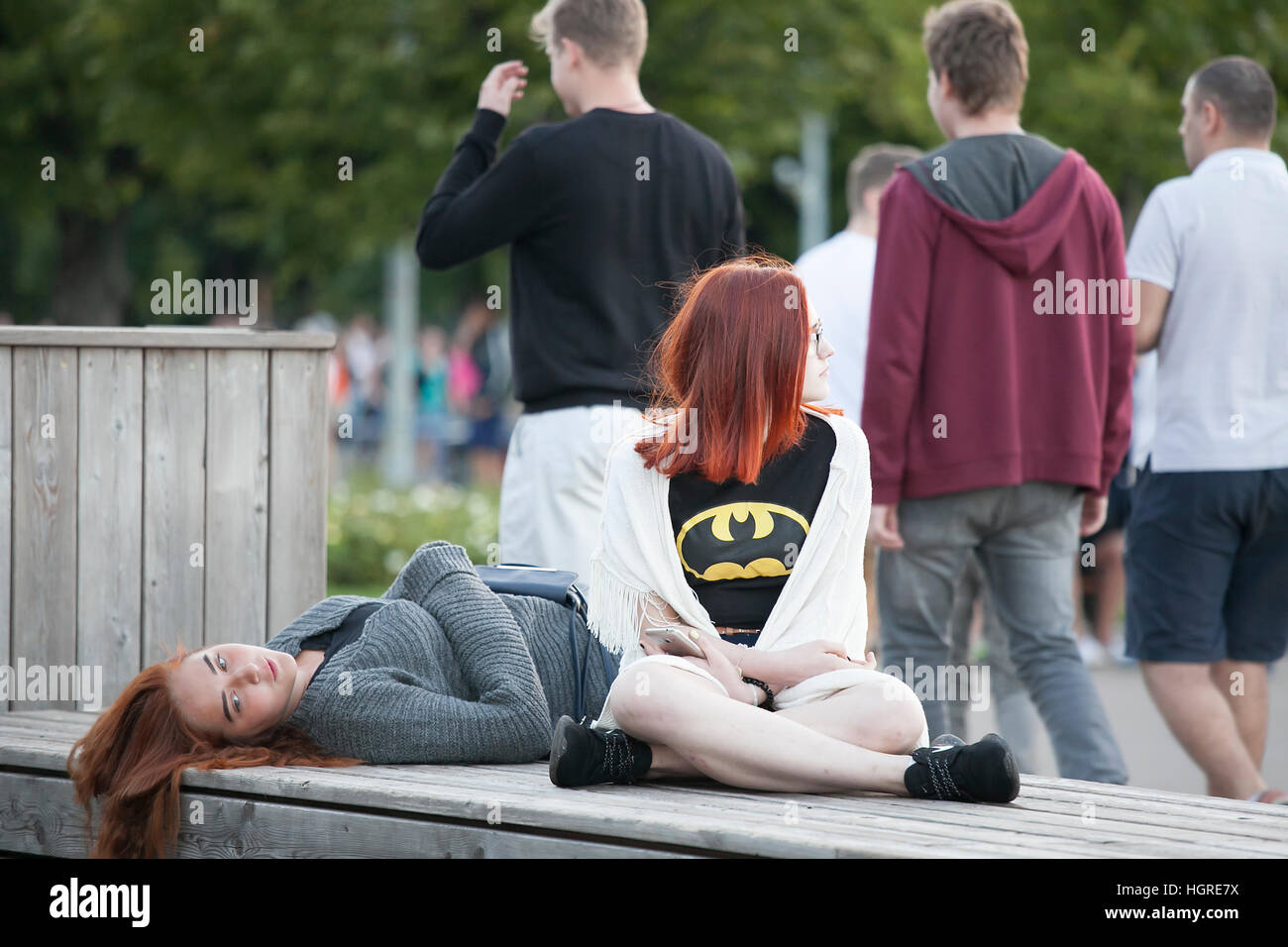 Moscow, RUSSIA - June 23, 2016: Teenage girl consoling her sad upset ...