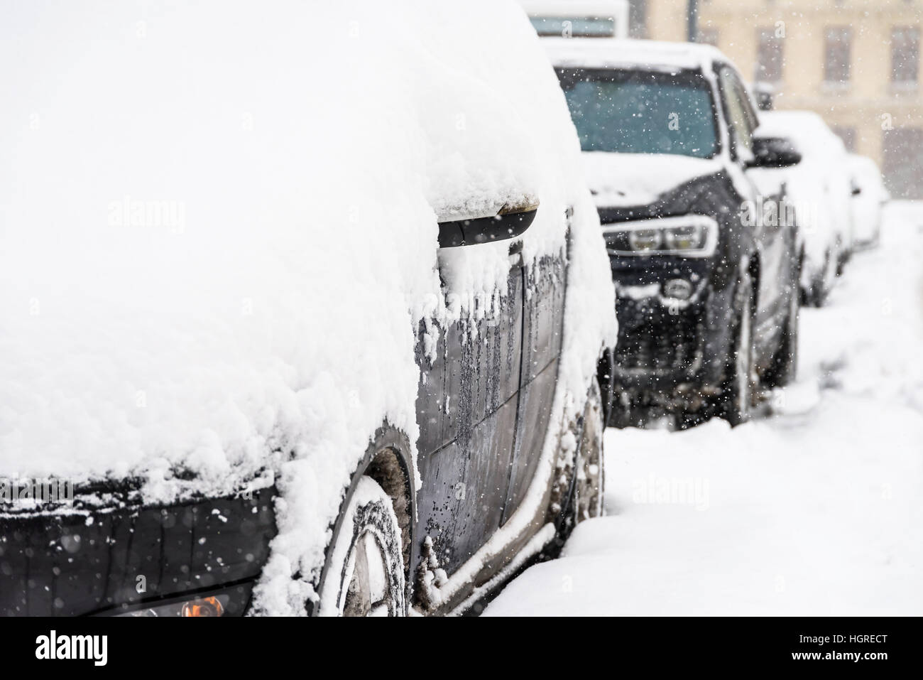 Car Covered With Fresh White Snow After A Heavy Blizzard Stock Photo ...