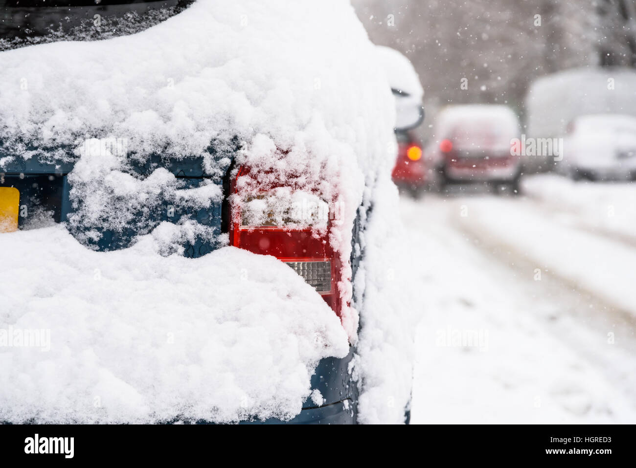 Car Covered With Fresh White Snow After A Heavy Blizzard Stock Photo ...