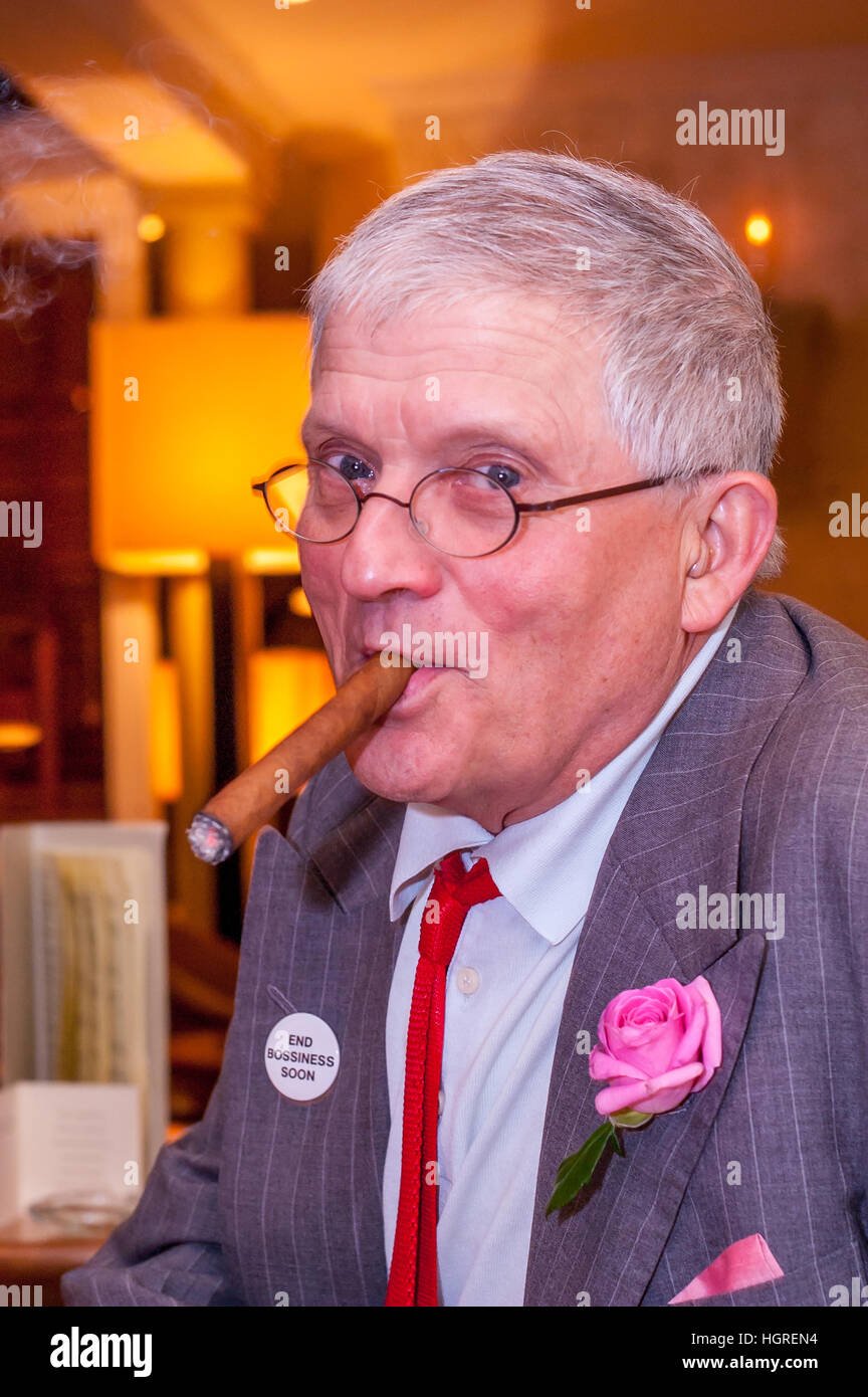 Artist David Hockney smoking a cigar, in a Brighton restaurant, during ...