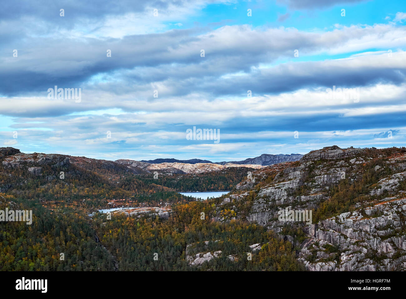 Tarns in the tree covered mountain tops around the famous Norwegian ...