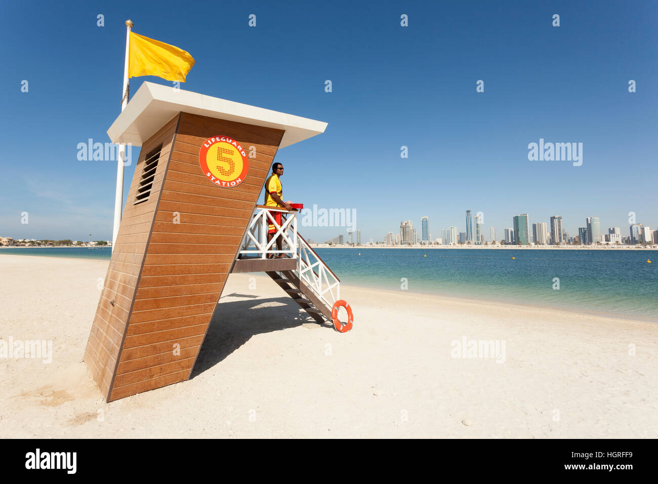 Lifeguard station at the Al Mamzar beach in Dubai Stock Photo - Alamy