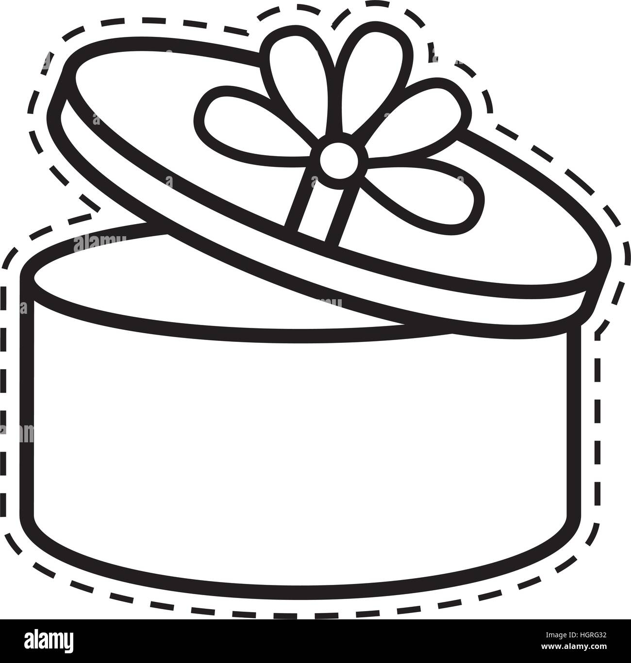 round gift box ribbon festive open cut line vector illustration eps 10 ...