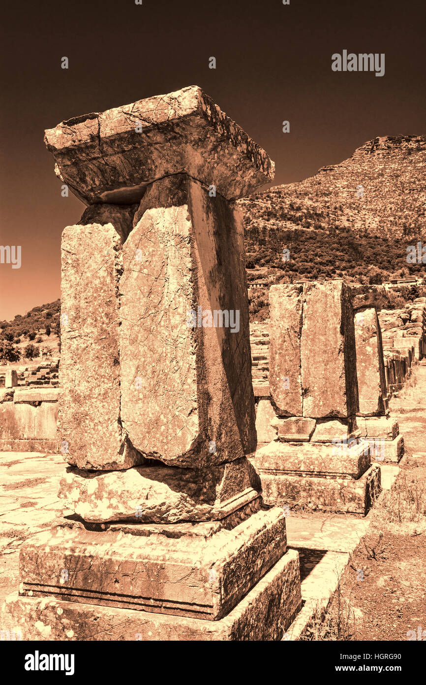 Pillar ruins at Ancient Messini, Messinia at Peloponnese, Greece Stock ...