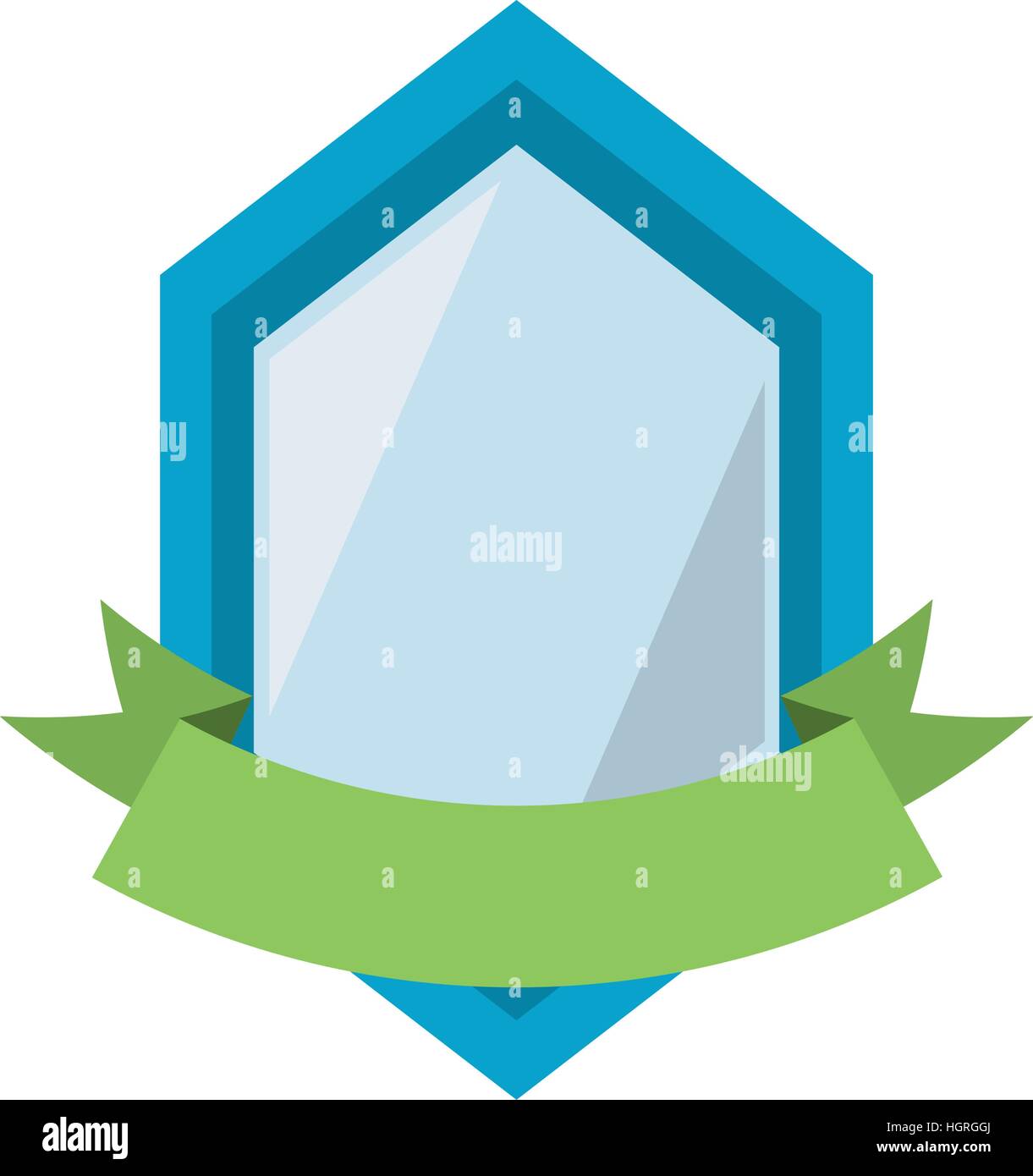 blue shield hexagon shadow and green ribbon vector illustration eps 10 ...