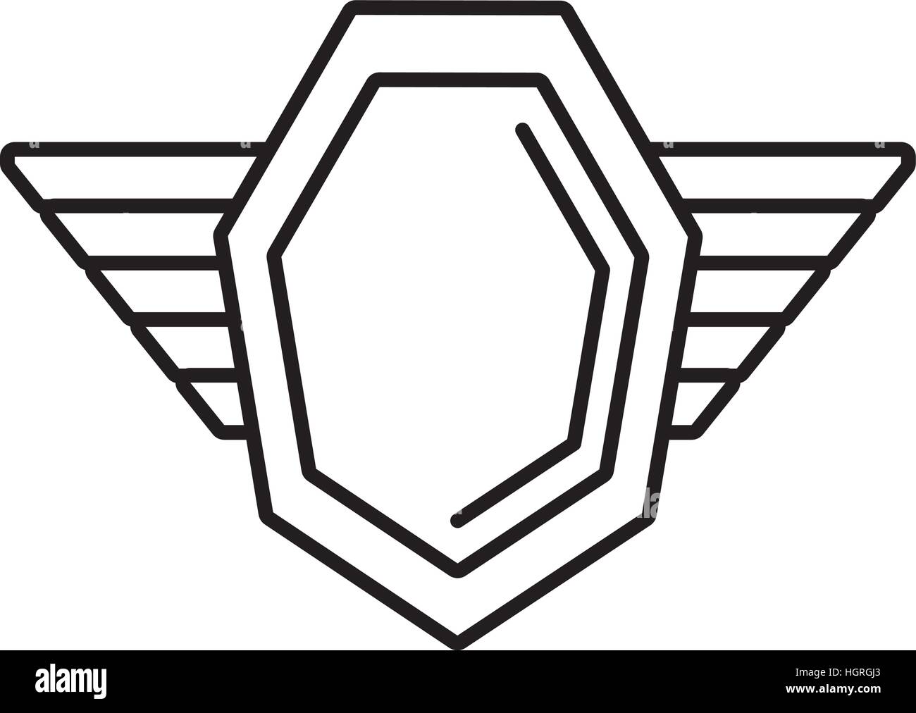 hexagon shield protection badge winged outline empty vector ...