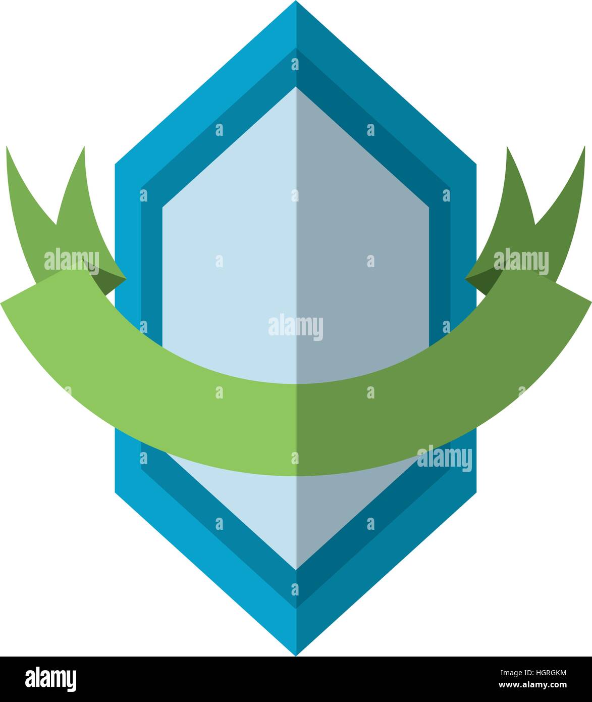 blue shield hexagon shadow and green ribbon shadow vector illustration ...