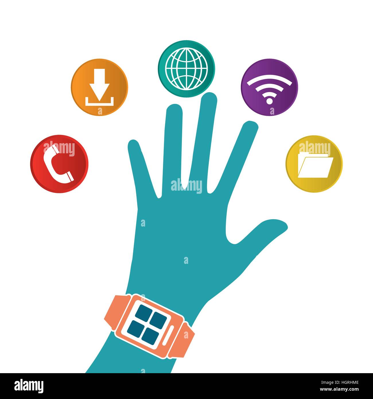 hand wearing smart watch wearable technology white background vector ...