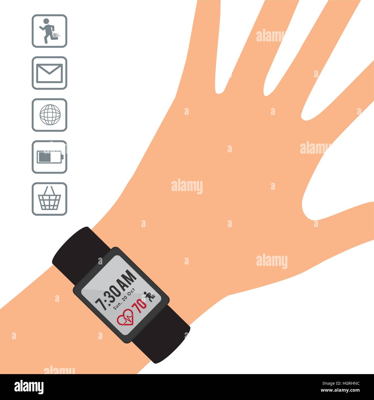 hand wearing smart watch wearable technology display app vector ...
