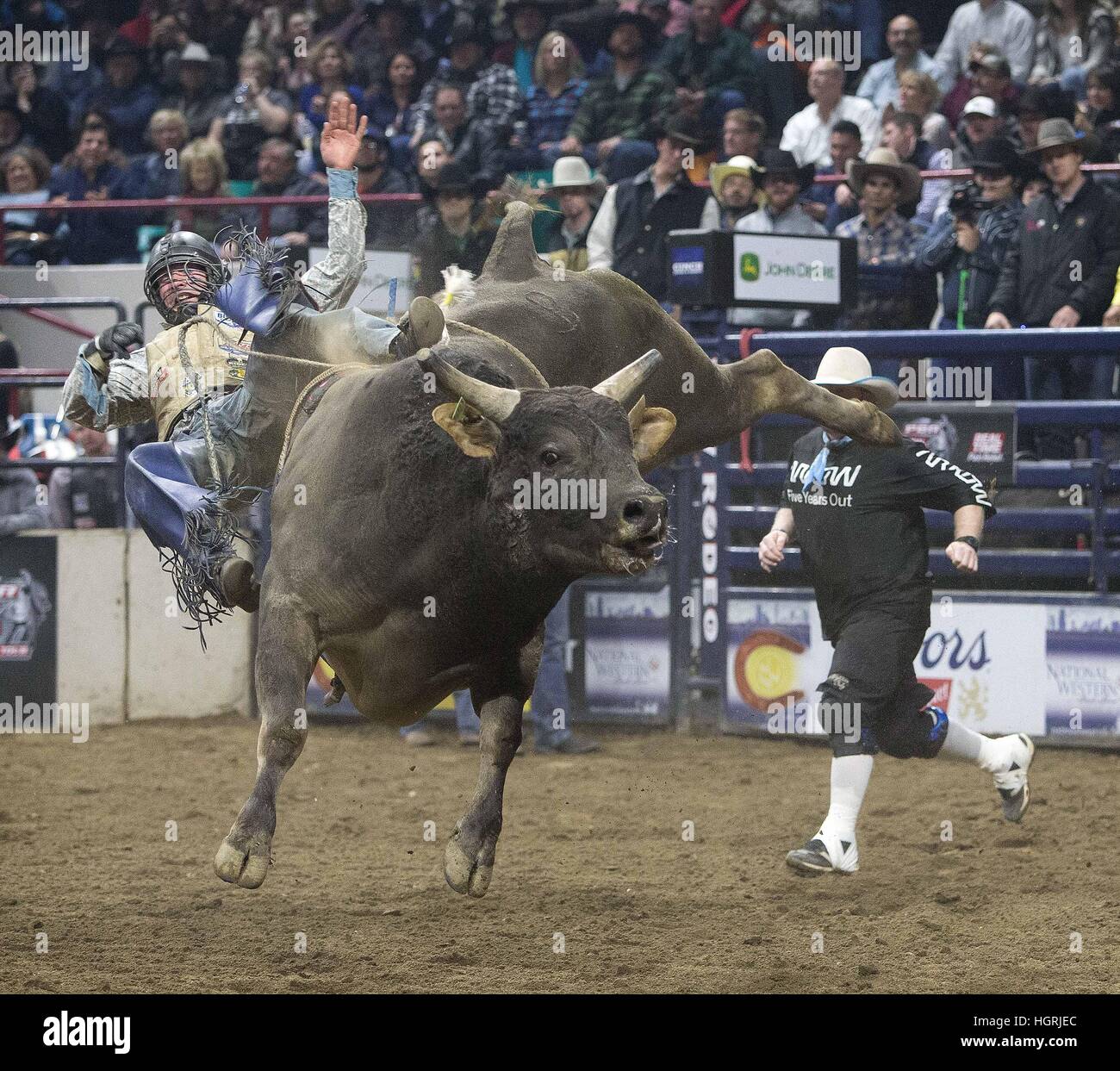Denver, Colorado, USA. 11th Jan, 2017. Bullrider CODY TYLER of Oklahome ...
