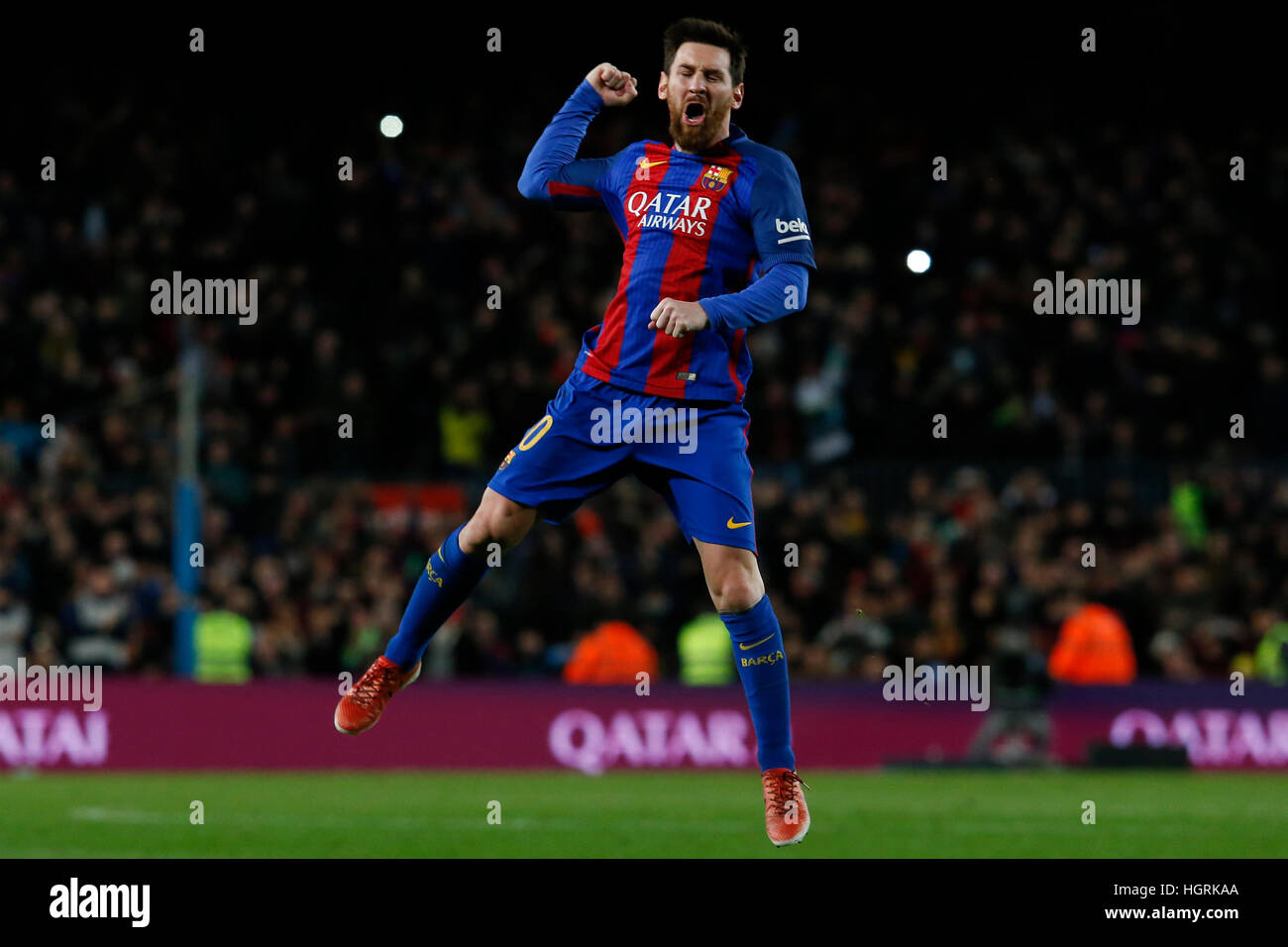 Barcelona, Spain. 11th Jan, 2017. Barcelona's Lionel Messi celebrates ...