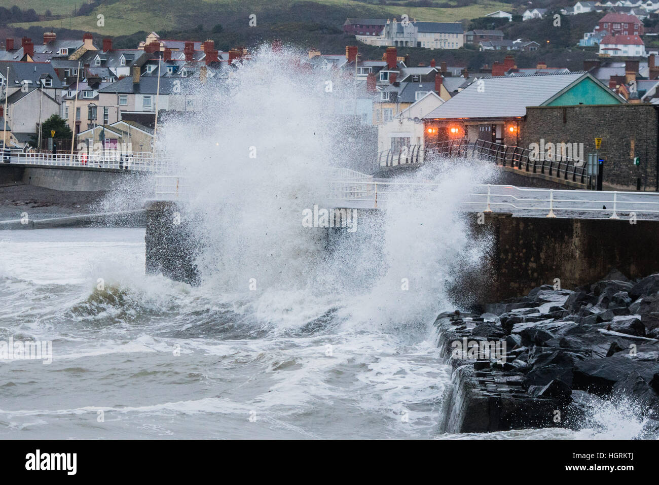 Aberystwyth, Wales, UK. 12 January 2017. UK Weather: Stormy seas and ...
