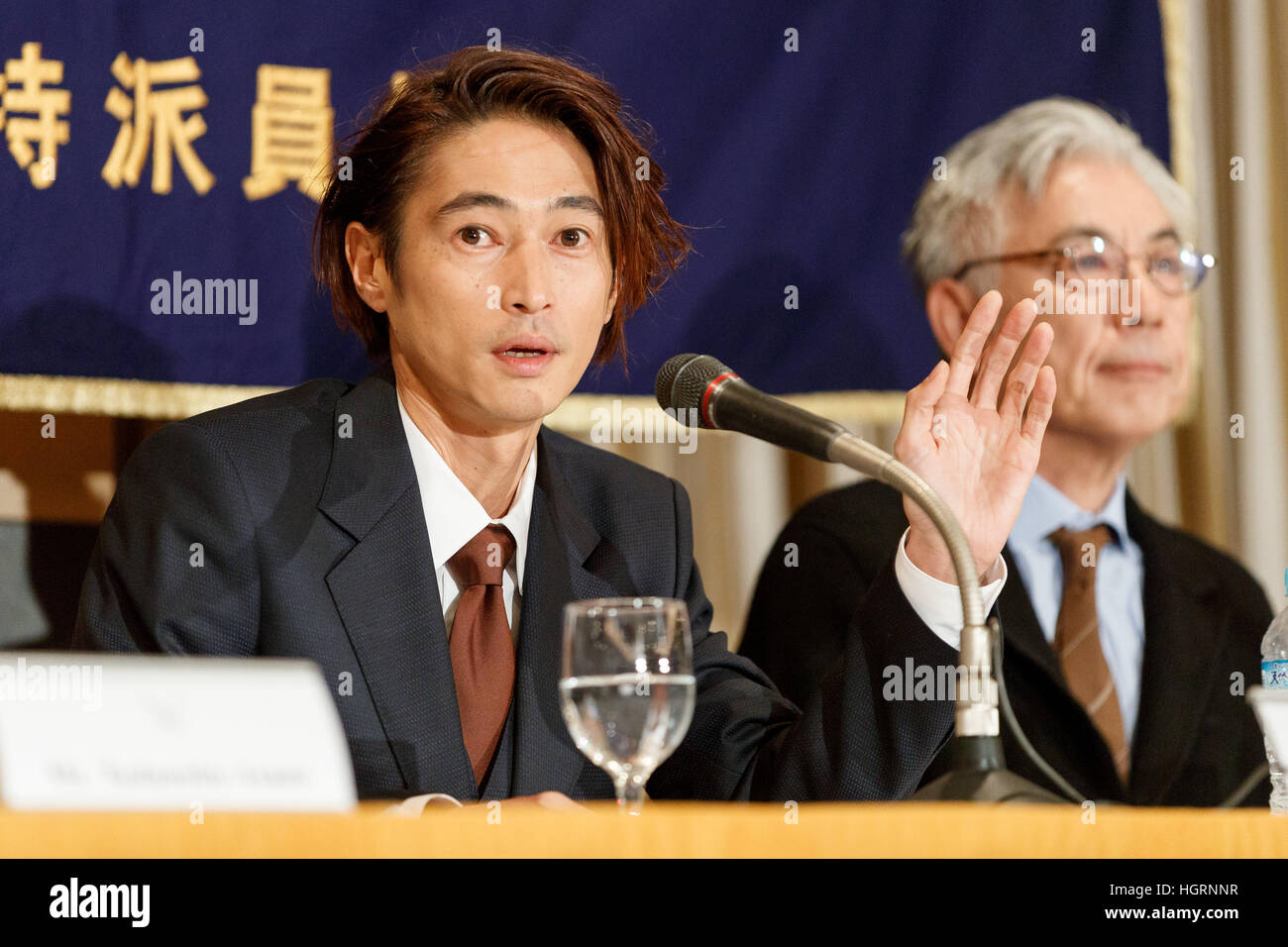 (L to R) Yosuke Kubozuka and Issey Ogata, cast of the film SILENCE (Chinmoku) speak during a ...