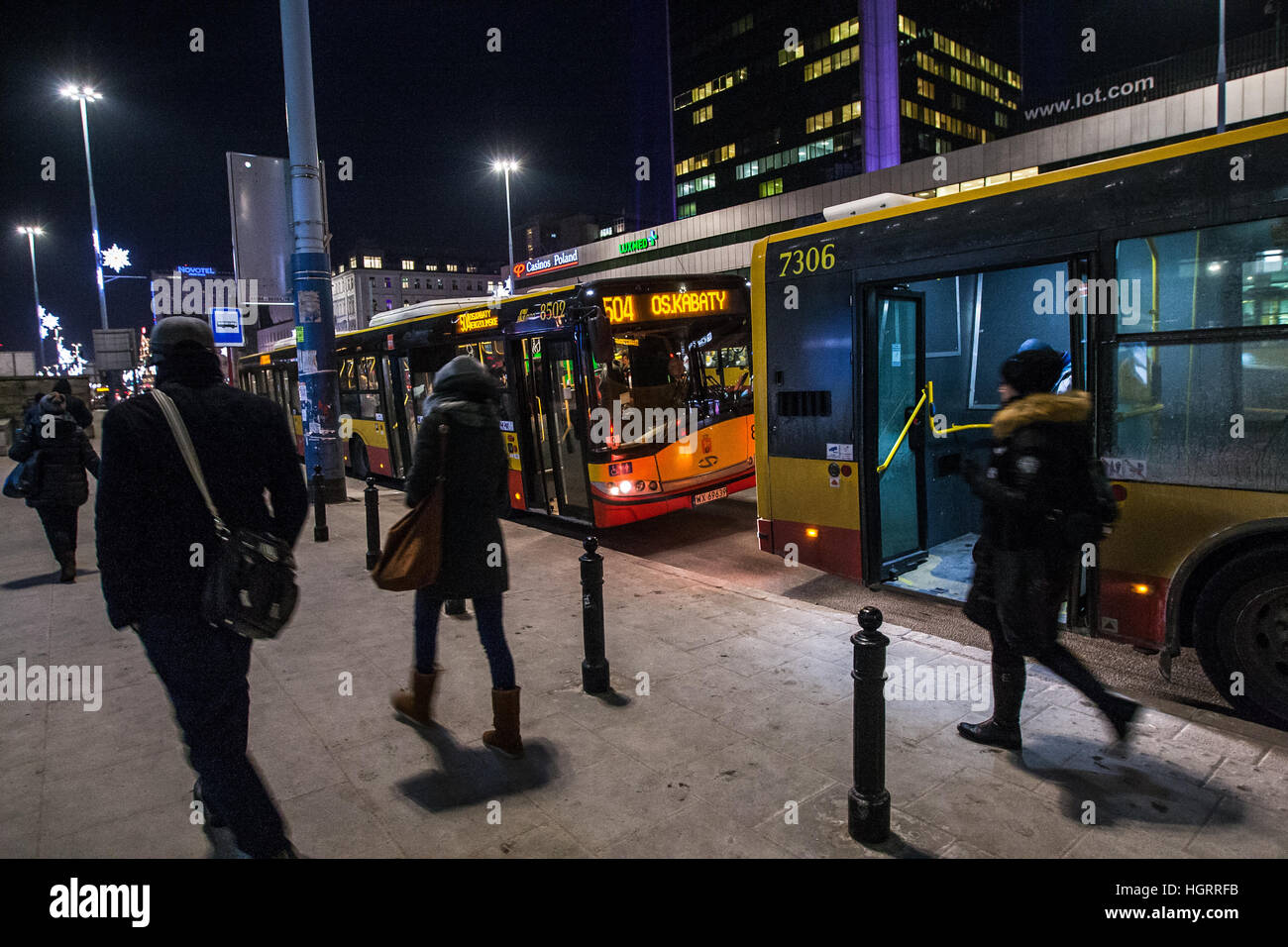 Warsaw, Poland. 11th Jan, 2017. People waiting for bus at the bus stop ...
