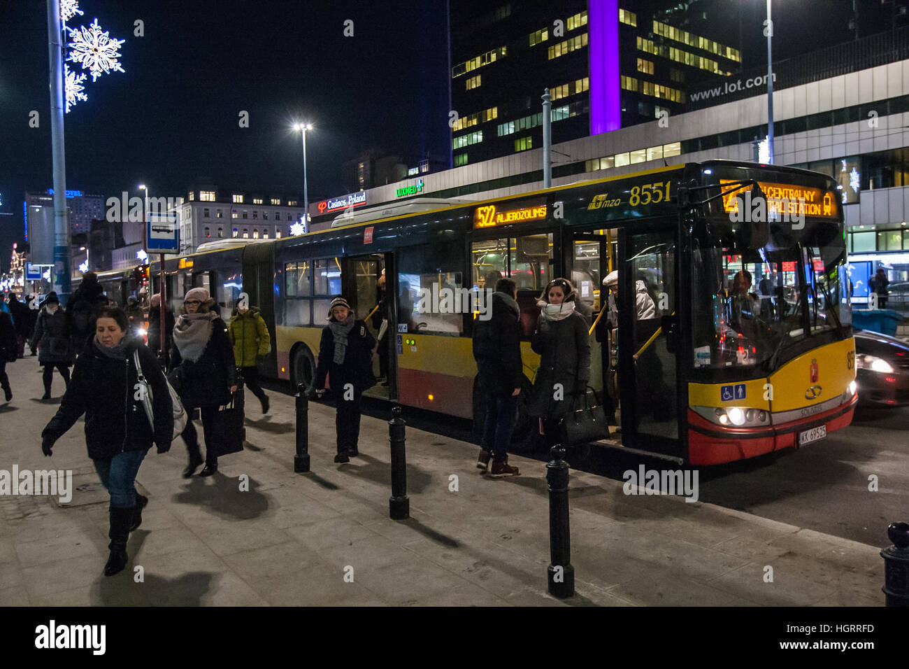 Warsaw, Poland. 11th Jan, 2017. People waiting for bus at the bus stop ...