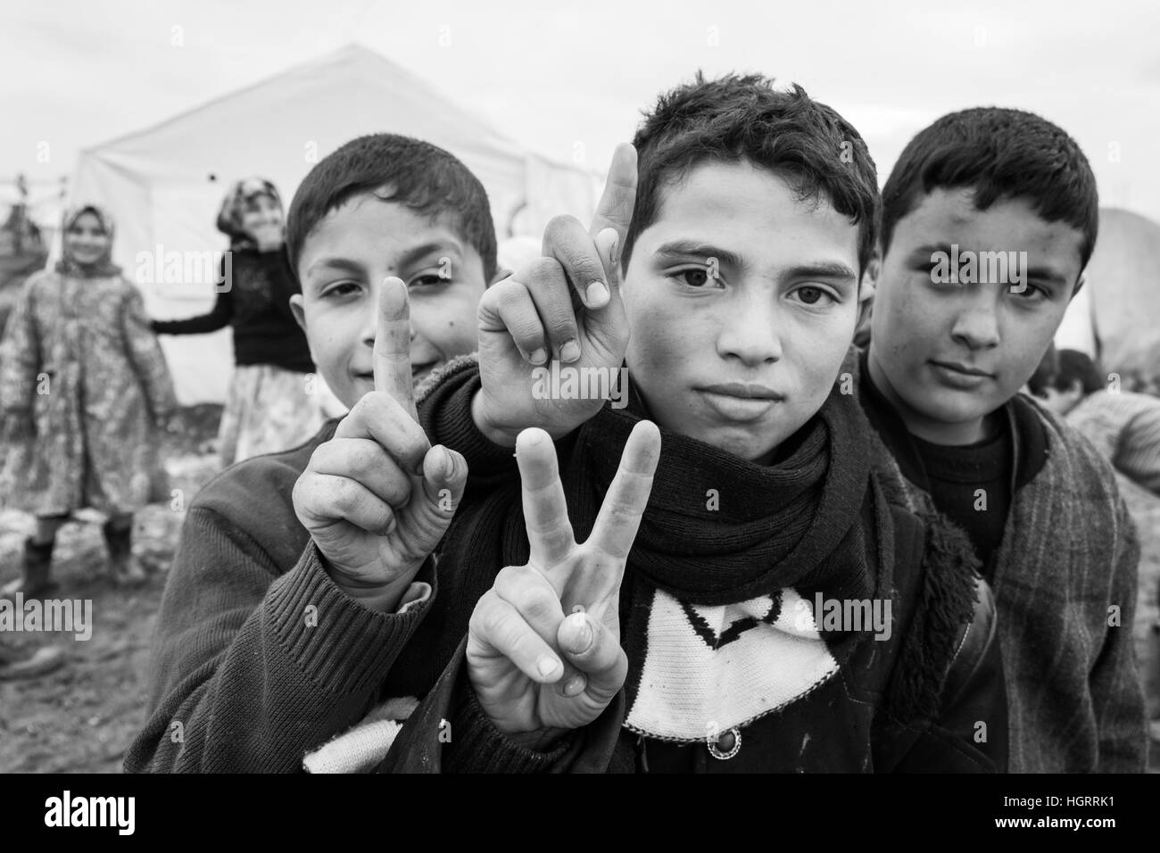 Azaz, Syria - January 29, 2014. Syrian refugee camp near the village ...