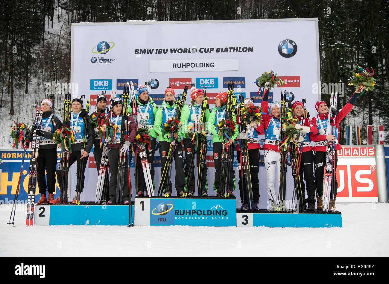 Ruhpolding, Germany. 12th Jan, 2017. L-R: Biathletes Anais Chevalier ...