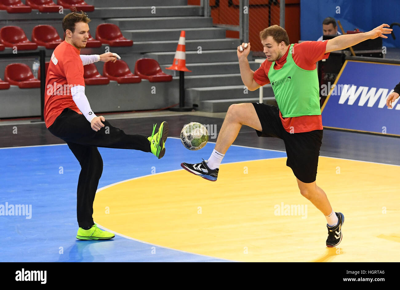 Rouen, France. 12th Jan, 2017. The German handball team players Kai ...