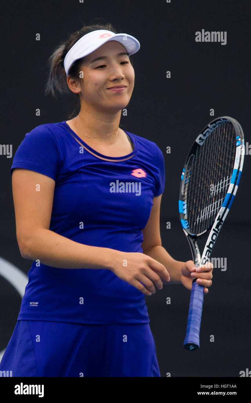 Melbourne, Australia. 13th Jan, 2017. Zhang Kailin of China reacts ...