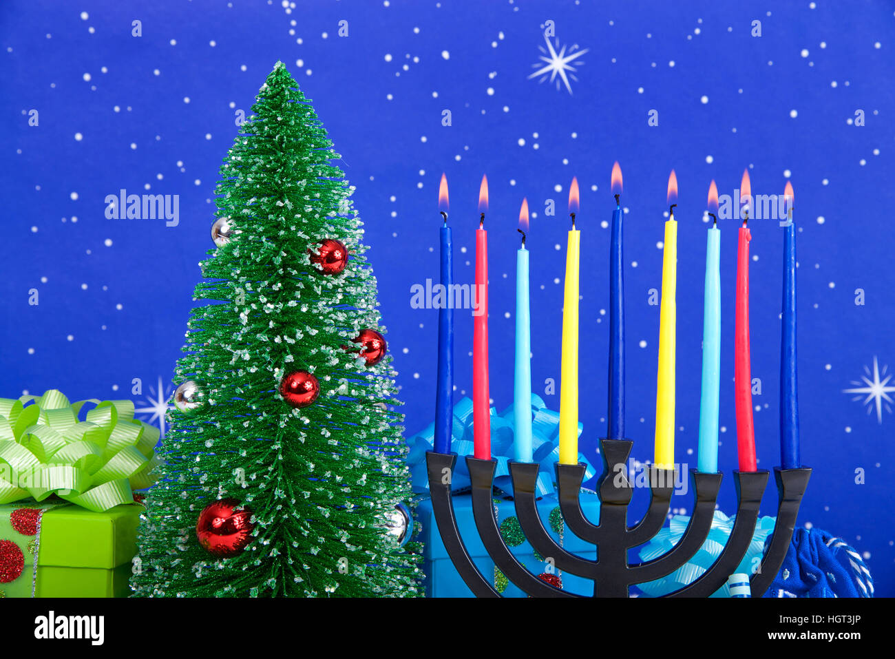 Menorah and christmas tree hi-res stock photography and images - Alamy