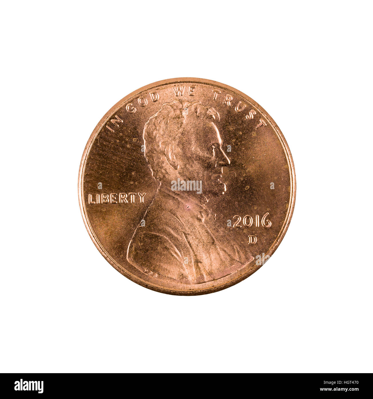 United States one cent coin, penny, minted in 2016, on white background ... United States one cent coin, penny, minted in 2016, on white background ...