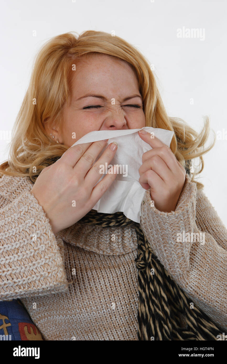 Young woman with a cold Stock Photo - Alamy