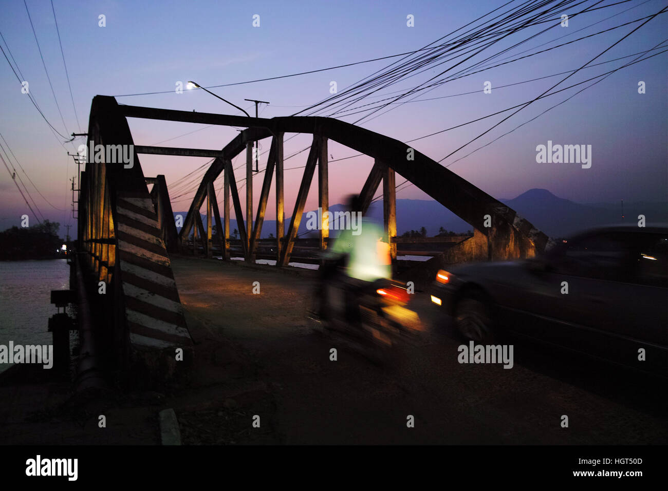 Old French Bridge at night, Kampot, Cambodia Stock Photo - Alamy