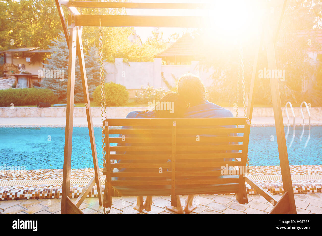 Sitting bench pool hi-res stock photography and images - Alamy